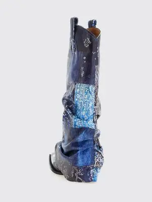 R13 Trompe-l'œil Print Leather Knee-high Boots - Blue