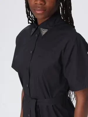 Pinko Short Sleeve Button-up Shirt Dress With Fringe Hem