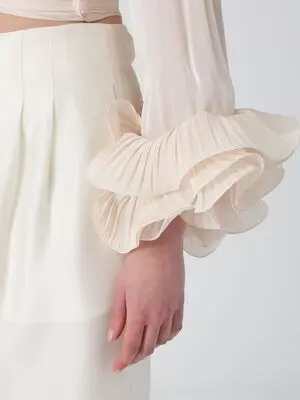 H COUTURE Wrap Top With Pleated Ruffles