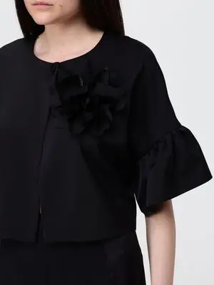 H COUTURE Cropped Jacket With Embellished Flower And Ruffle Cuffs