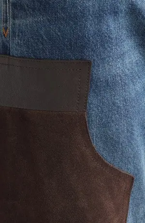 Versace Leather Patchwork Straight Leg Jeans - Dirty Blue Brown