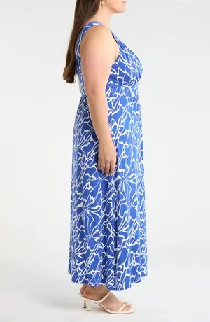 Loveappella Floral Sleeveless Jersey Maxi Dress - Electric