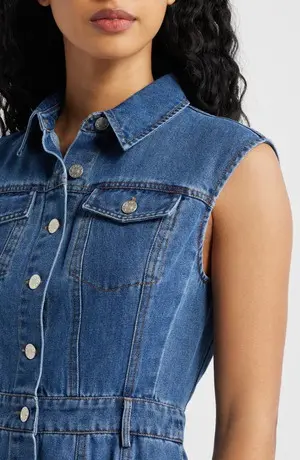 FREEMARKET Cotton Blend Denim Mini Shirtdress - Medium Denim