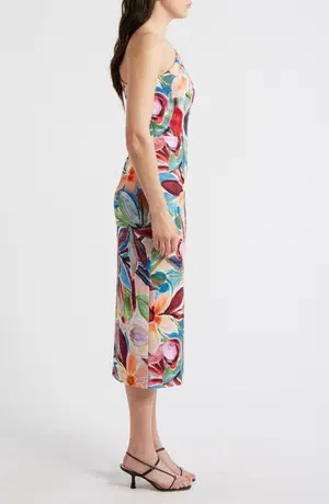Vince Camuto One-shoulder Tropical Floral Midi Dress