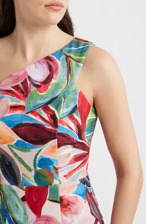 Vince Camuto One-shoulder Tropical Floral Midi Dress