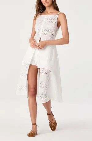 Astr The Label Mercy Eyelet Cotton Button-up Tunic Top