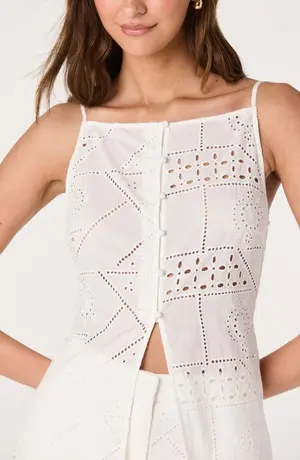Astr The Label Mercy Eyelet Cotton Button-up Tunic Top