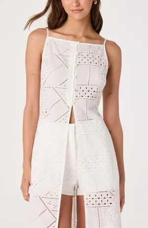 Astr The Label Mercy Eyelet Cotton Button-up Tunic Top