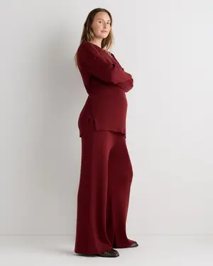 Quince Cotton Cashmere Maternity Wide Leg Pants - Deep Brick Red