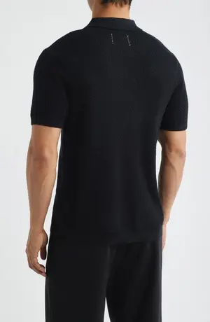Reigning Champ Victor Johnny Collar Cotton & Linen Polo Sweater - Black