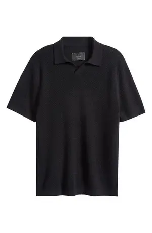 Reigning Champ Victor Johnny Collar Cotton & Linen Polo Sweater - Black