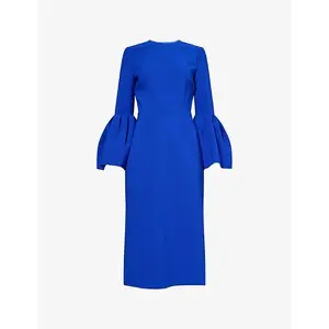 ROKSANDA Margot Puff-sleeve Woven Midi Dress - Iris