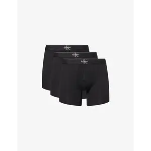 Calvin Klein Graphic Monogram Pack Of Three Stretch-cotton Boxer Briefs - Black