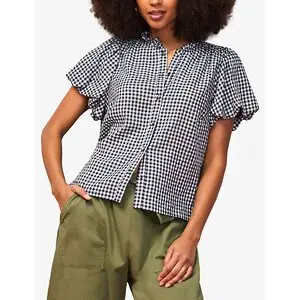 RO&ZO Gingham-print Puff-sleeved Woven Shirt