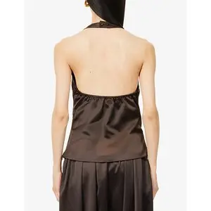 THE COUTURE CLUB Halterneck Sleeveless Satin Top - Chocolate