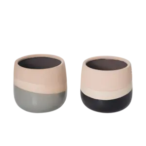 TRANSPAC Stoneware Black And Ivory Planter Set Of 2 For Spring Home Decorations Perfect For Spring And Summer - Multicolored