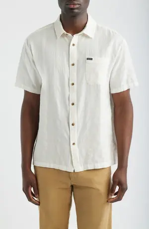 Brixton Cru Textured Stripe Short Sleeve Cotton Dobby Button-up Shirt