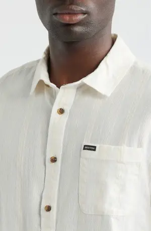 Brixton Cru Textured Stripe Short Sleeve Cotton Dobby Button-up Shirt