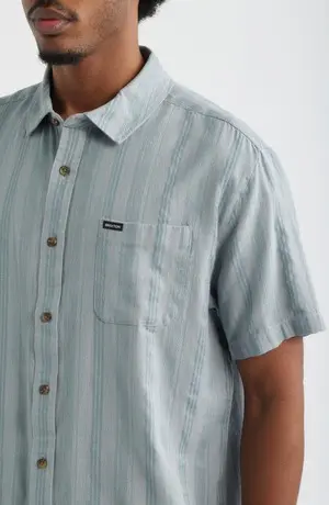 Brixton Cru Textured Stripe Short Sleeve Cotton Dobby Button-up Shirt - Trooper