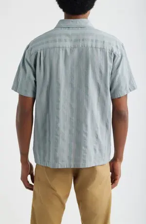 Brixton Cru Textured Stripe Short Sleeve Cotton Dobby Button-up Shirt - Trooper