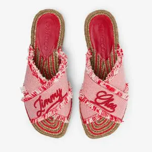 JIMMY CHOO Aciel Frayed Canvas Flat Sandals