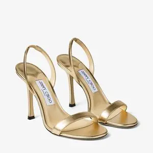 JIMMY CHOO Jenn 100 Gold Metallic Nappa Leather Sandals - Silver