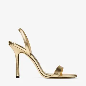 JIMMY CHOO Jenn 100 Gold Metallic Nappa Leather Sandals