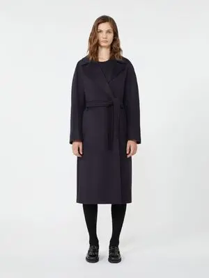 Max Mara Wool Broadcloth Robe Coat - Navy
