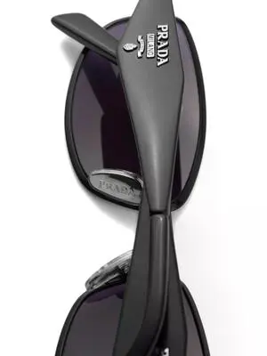 Prada Oval Sunglasses With Logo Detail - Black