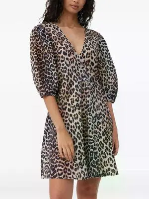 GANNI Animal-print Mini Dress - Neutrals