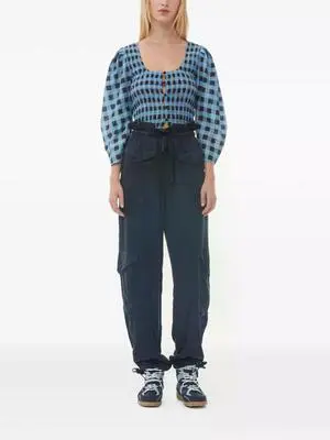 GANNI Check Smocked Top