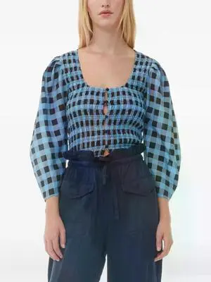 GANNI Check Smocked Top