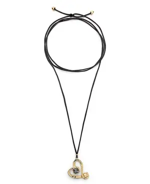 UNODE50 Long Pendant Necklace With -plated Heart And Black Crystal - Gold
