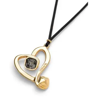 UNODE50 Long Pendant Necklace With -plated Heart And Black Crystal