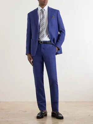 Canali Straight-leg Linen Suit Trousers - Blue