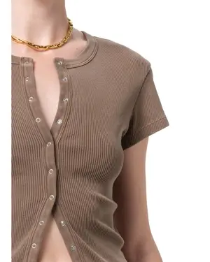 Citizens Of Humanity Tabi Short Sleeve Cardigan Sweater - Cocoa