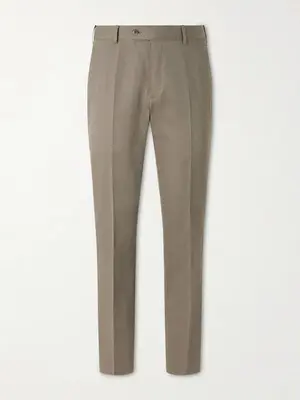 Brioni Straight-leg Linen And Cotton-blend Trousers - Brown