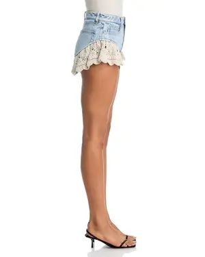 FRAME Crochet Ruffle Denim Shorts