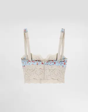 Dolce & Gabbana Small Rose-print Satin And Lace Balconette