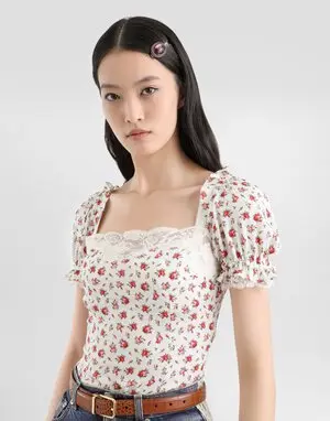 Dolce & Gabbana Rose-print Charmeuse Top