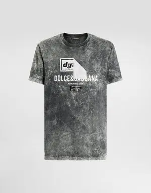 Dolce & Gabbana Marble-effect Cotton T-shirt With Print - Black