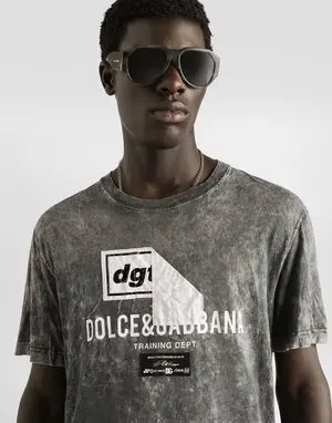 Dolce & Gabbana Marble-effect Cotton T-shirt With Print - Black