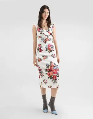 Dolce & Gabbana Flower Bouquet-print Satin Midi Dress - Multicolor
