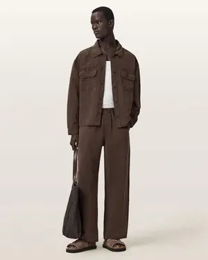 ALLSAINTS Korten Loose Fit Linen Blend Pants - Brown