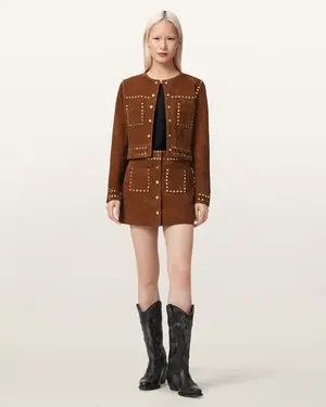 ALLSAINTS Alice Suede Mini Skirt - Brown