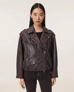 ALLSAINTS Samina Relaxed Fit Leather Biker Jacket - Red