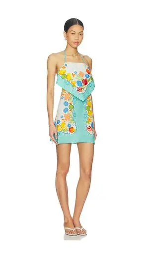 Saylor Printed Linen Blend Halterneck Dress