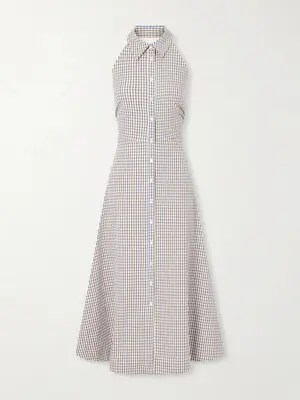 Veronica Beard Mackey Checked Cotton-seersucker Midi Dress - Multi