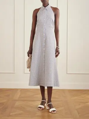 Veronica Beard Mackey Checked Cotton-seersucker Midi Dress - Multi
