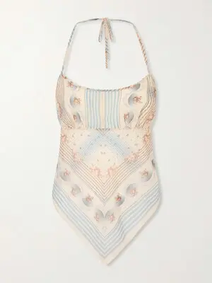 Anna Sui Printed Chiffon Halterneck Top - Blue